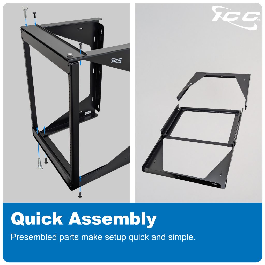 ICC 12U Wall Mount 19″ Swing Frame Server Rack – Open Frame Rack with ...