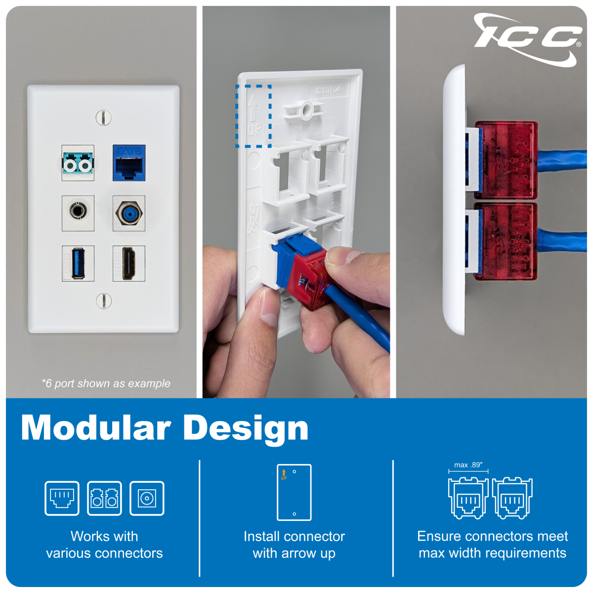 ICC 4-Port Keystone Wall Plate, UL Listed, Durable ABS Plastic, Single ...