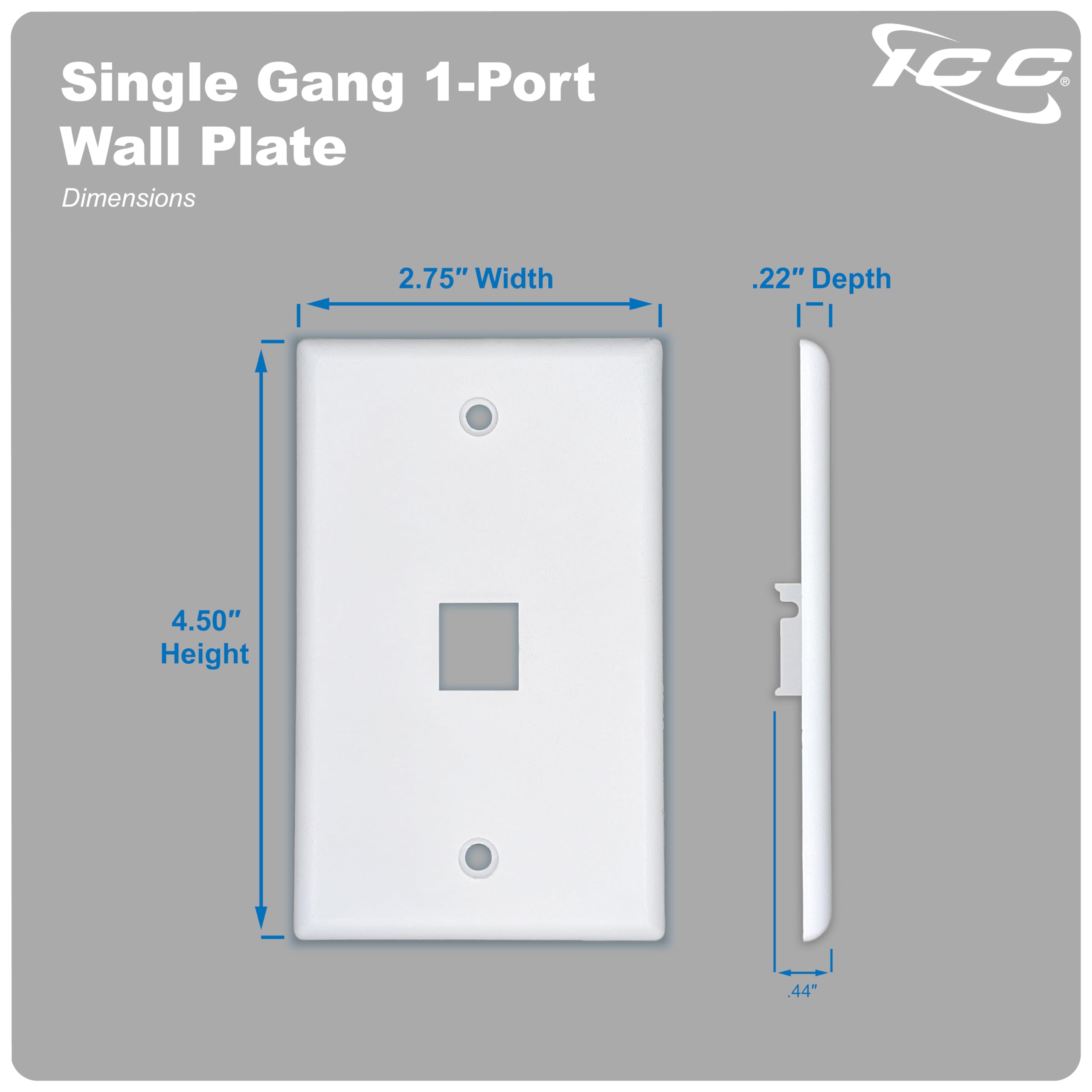 ICC 1-Port Keystone Wall Plate, UL Listed, Durable ABS Plastic, Single ...