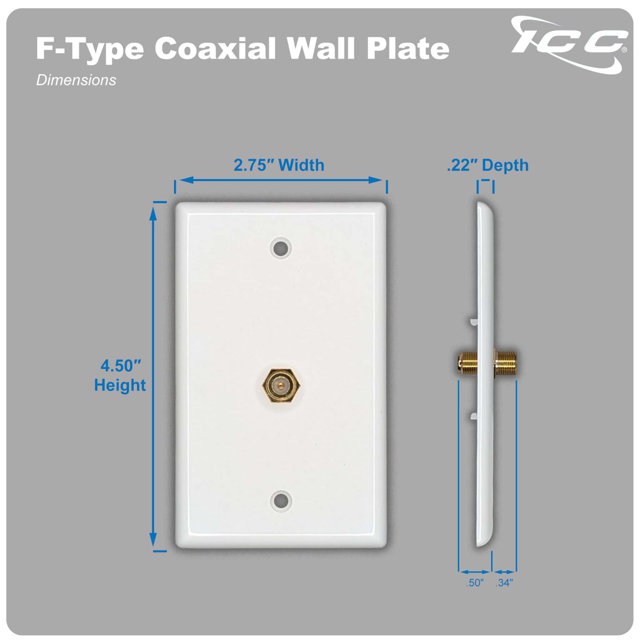 ICC F-Type Coax Wall Plate, Pre-Configured Faceplate with Gold-Plated ...
