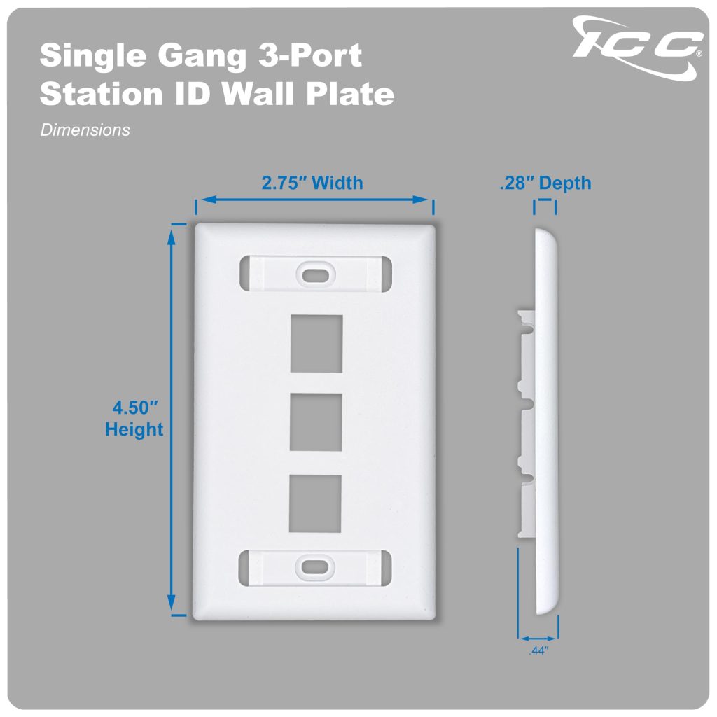 ICC Station ID Wall Plate with 3 Ports, Single Gang, UL Listed, ABS ...