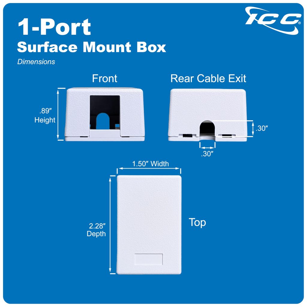 ICC 1-Port Surface Mount Box, Works with Wide and Slim Profile Keystone ...
