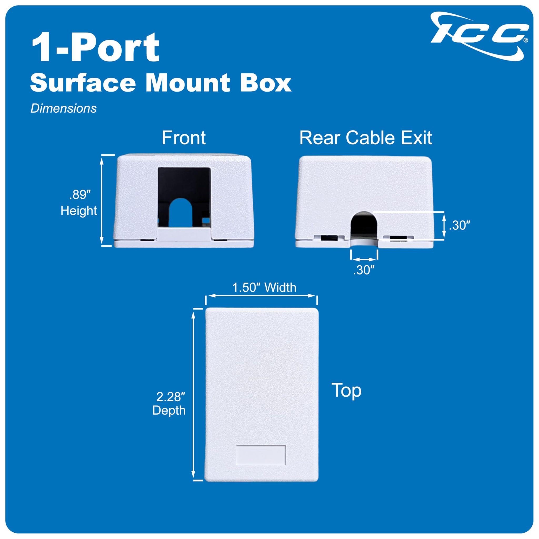 ICC 1-Port Surface Mount Box, Works with Wide and Slim Profile Keystone ...