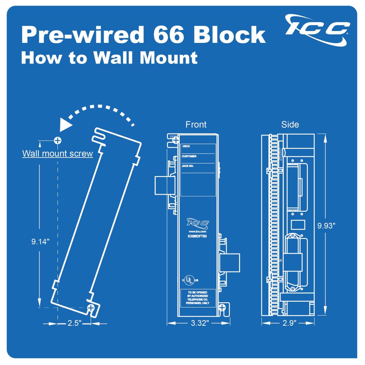 ICC 66 Block Prewired with 89D Mounting Bracket & Cover, Punch Down ...