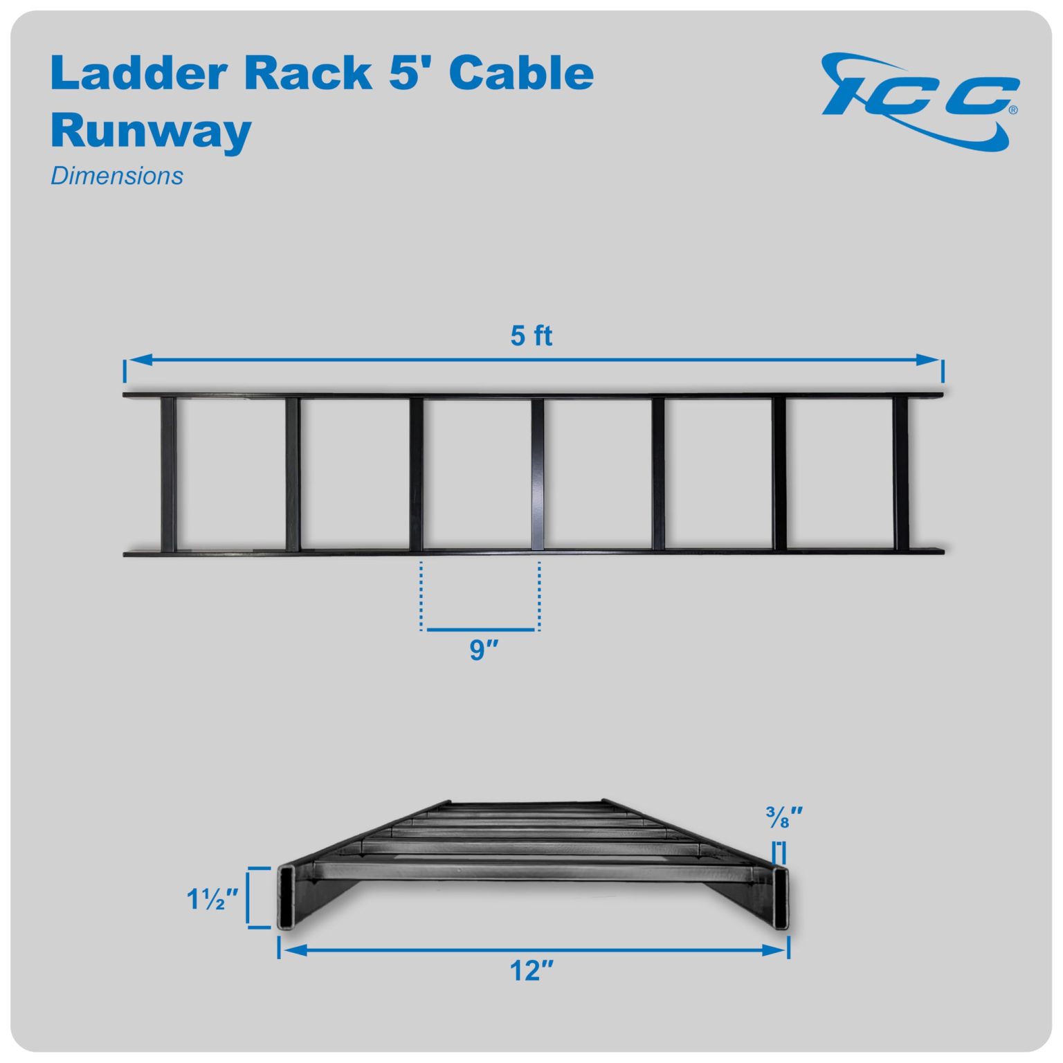 ICC Ladder Rack 5-Foot Cable Runway Straight Section – 16-gauge Steel ...