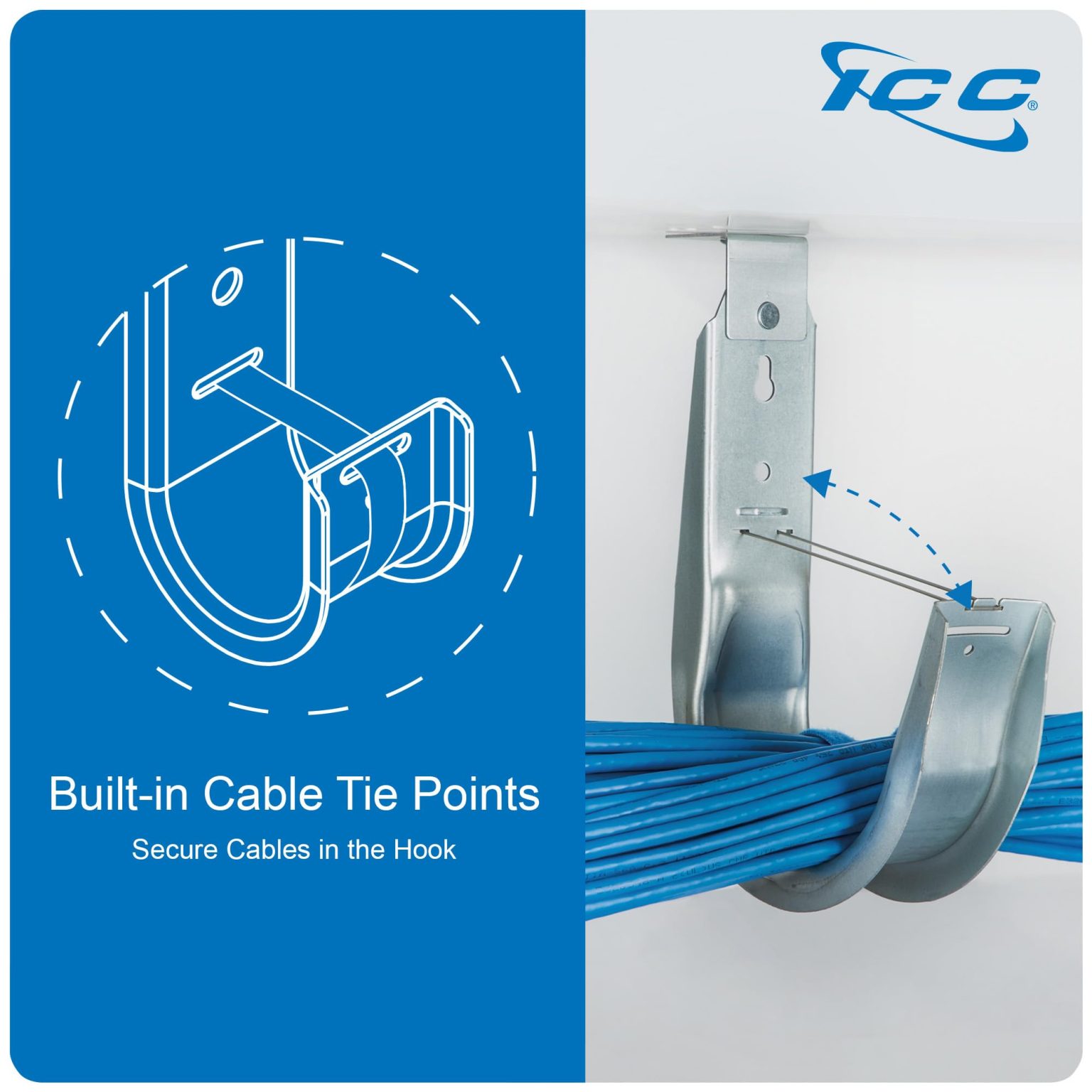 ICC Ceiling Mount J Hook 2” with Retainer Clip - Galvanized Steel Cable ...
