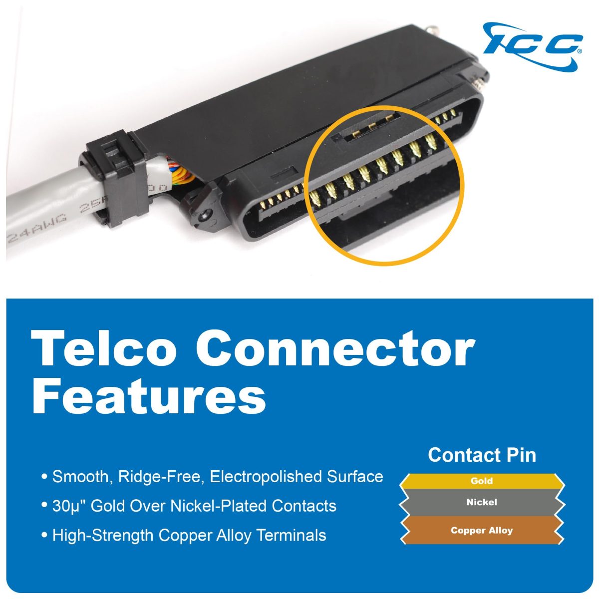 ICC Female to Male 25 Pair Telco Cable - Cat3 24AWG, 100% Solid Pure ...