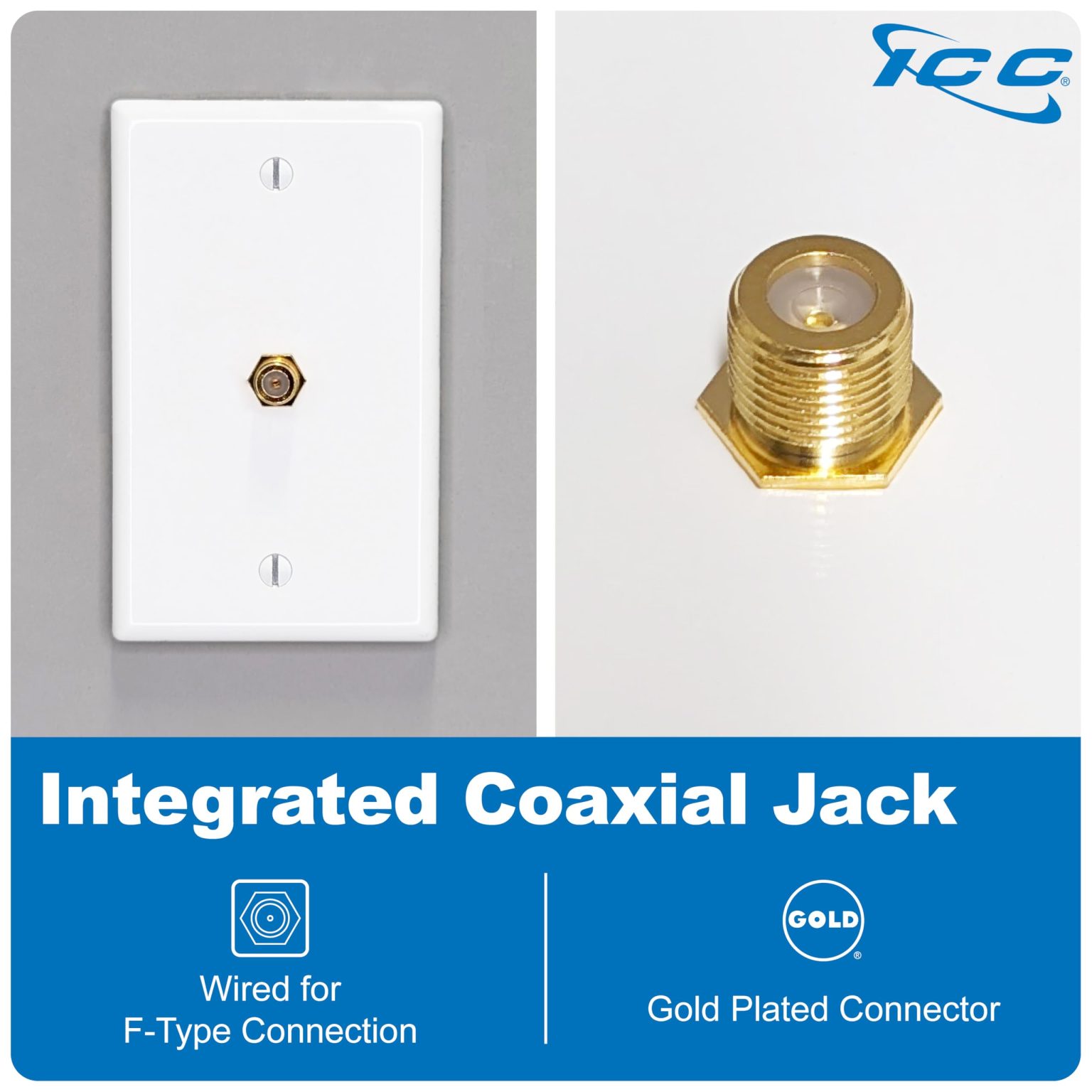 ICC F-Type Coax Wall Plate, Pre-Configured Faceplate with Gold-Plated ...