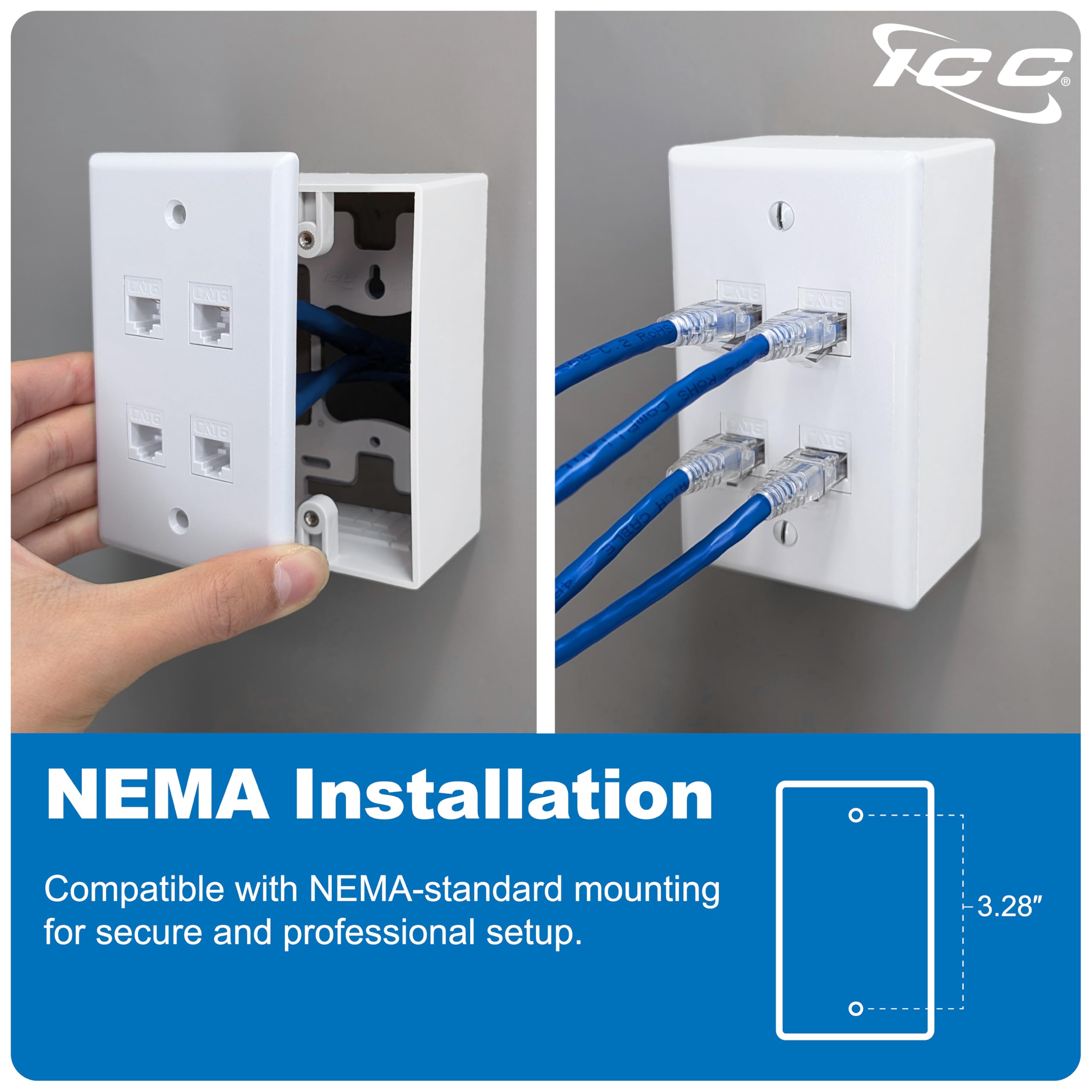 ICC 4-Port Keystone Wall Plate, UL Listed, Durable ABS Plastic, Single ...