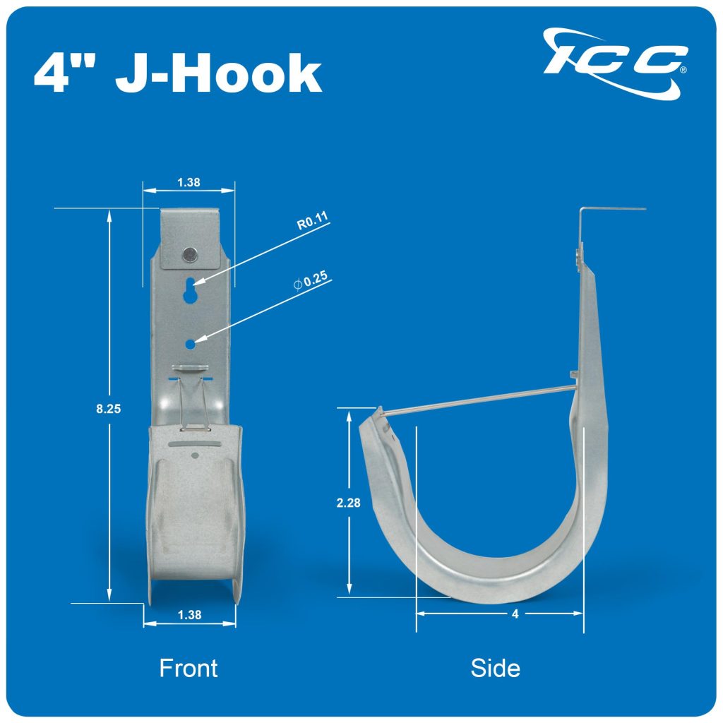 ICC Ceiling Mount J Hook 4” with Retainer Clip - Galvanized Steel Cable ...
