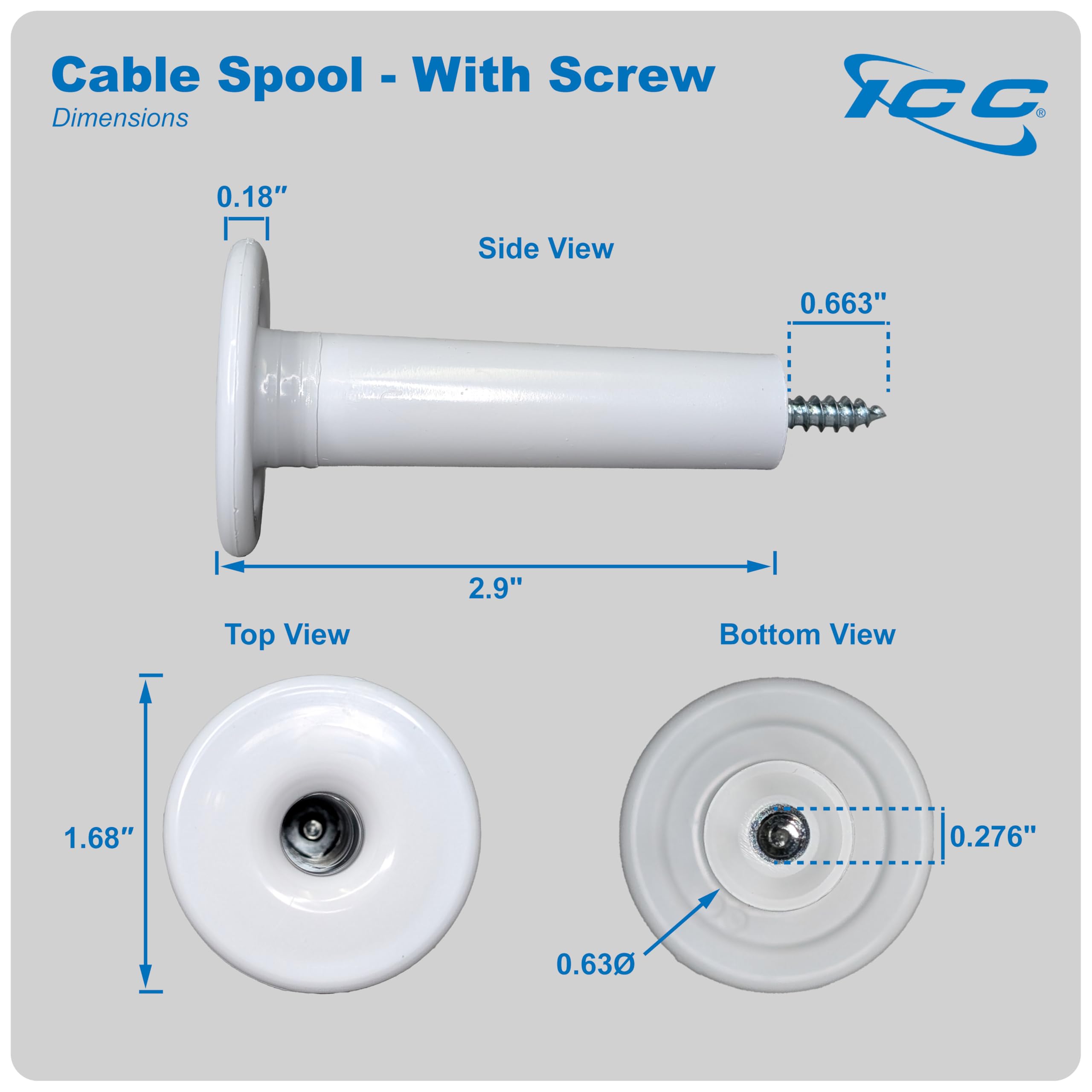 ICC Cable Spool with Built-In Wood Screw, Wall-Mount Cable Organizer ...