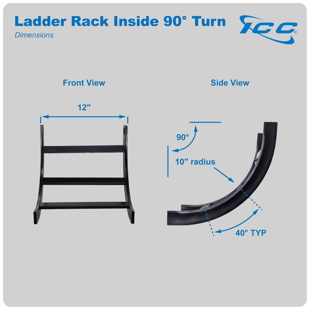 ICC Ladder Rack Cable Runway 90-Degree Inside Corner – 16-Gauge Steel ...