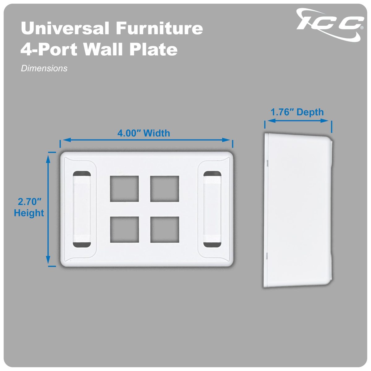 ICC Universal Modular Furniture Faceplate with 4 Ports (1 Pack ...