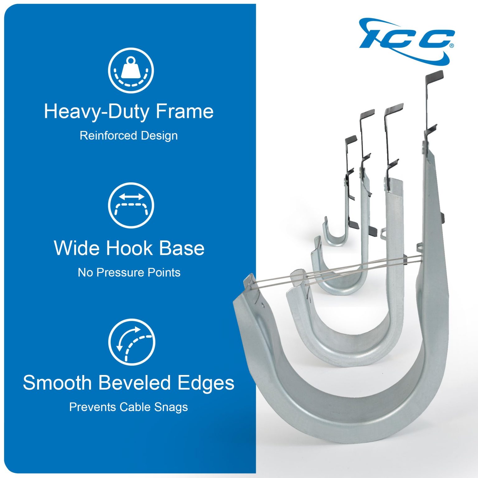 ICC Batwing J Hook 2” with Retainer Clip - Galvanized Steel Cable ...