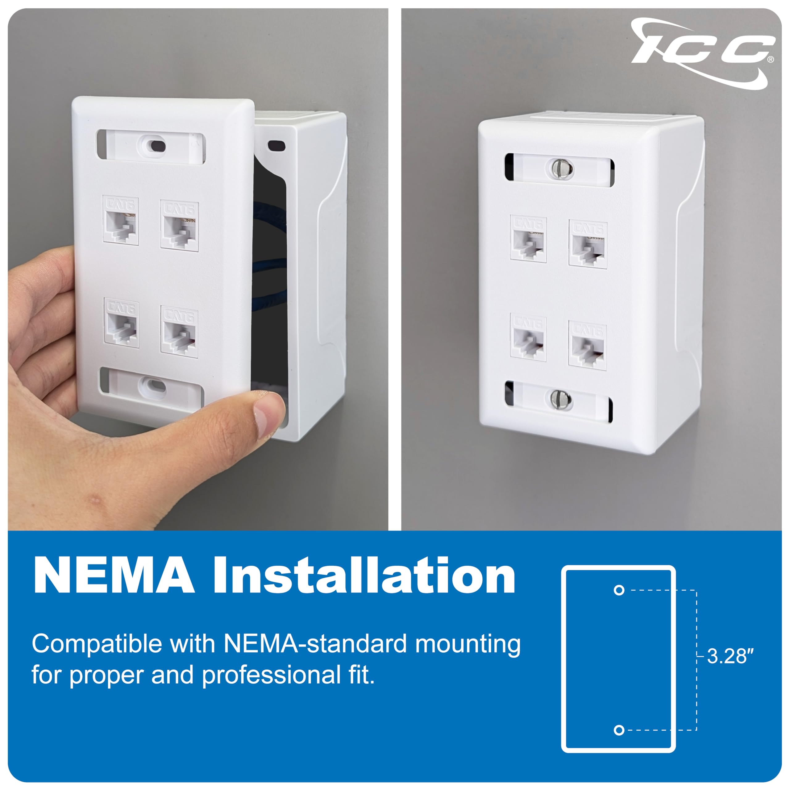 ICC Station ID Wall Plate with 4 Ports, Single Gang, UL Listed, ABS ...