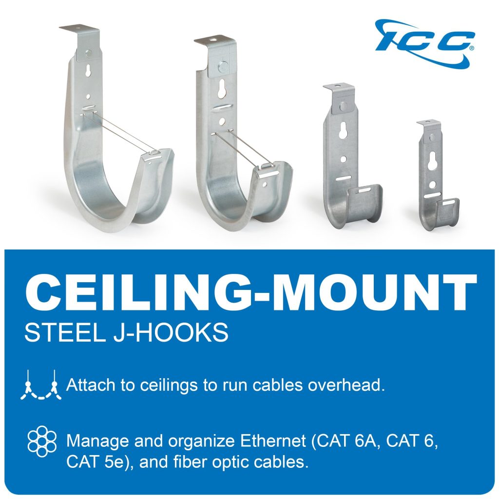 ICC Ceiling Mount J Hook 2” with Retainer Clip - Galvanized Steel Cable ...