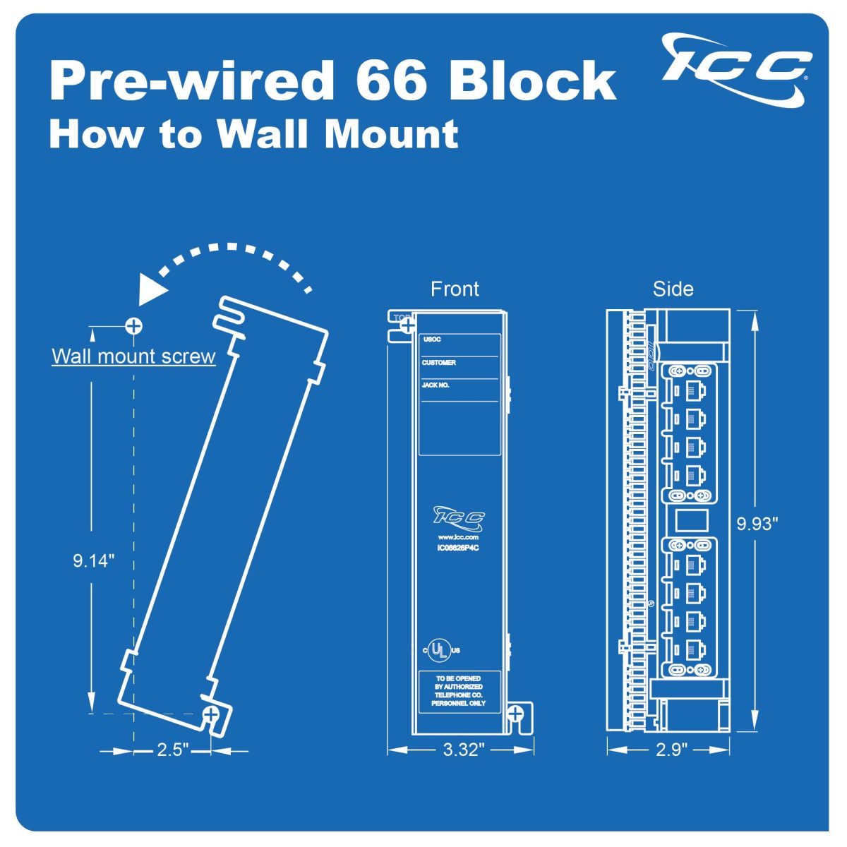 ICC 66 Block Prewired with 89D Mounting Bracket & Cover, Punch Down ...