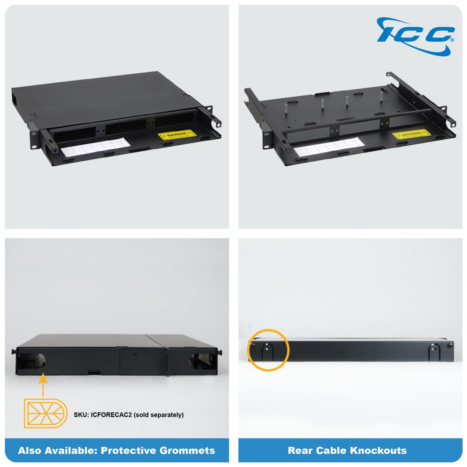 ICC 1U Fiber Optic Rack Mount Enclosure - 3 Slots for LGX Compatible ...