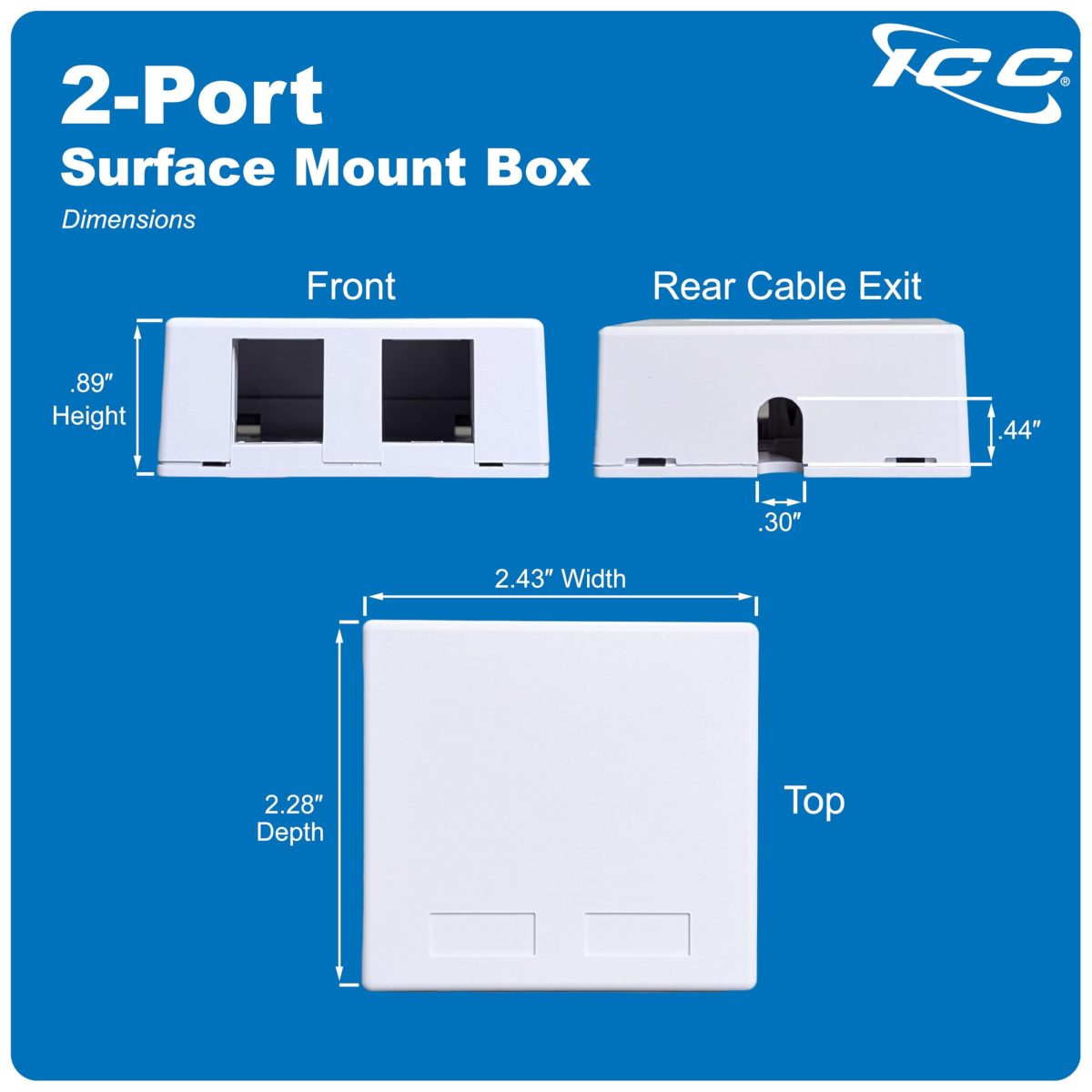 ICC 2 Port Surface Mount Box, Works with Slim and Wide Profile Keystone ...
