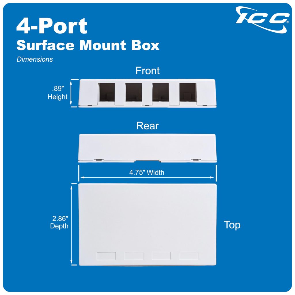 ICC 4 Port Surface Mount Box in White, Works with Slim and Wide Profile ...