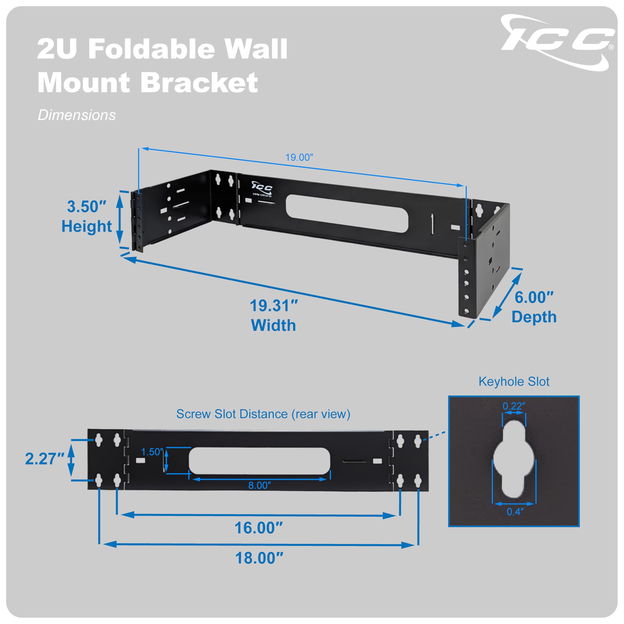 ICC Wall Mount Bracket, 2 RMS, 6″ Depth, EZ®‑Fold Hinged Arms, 20 lbs ...