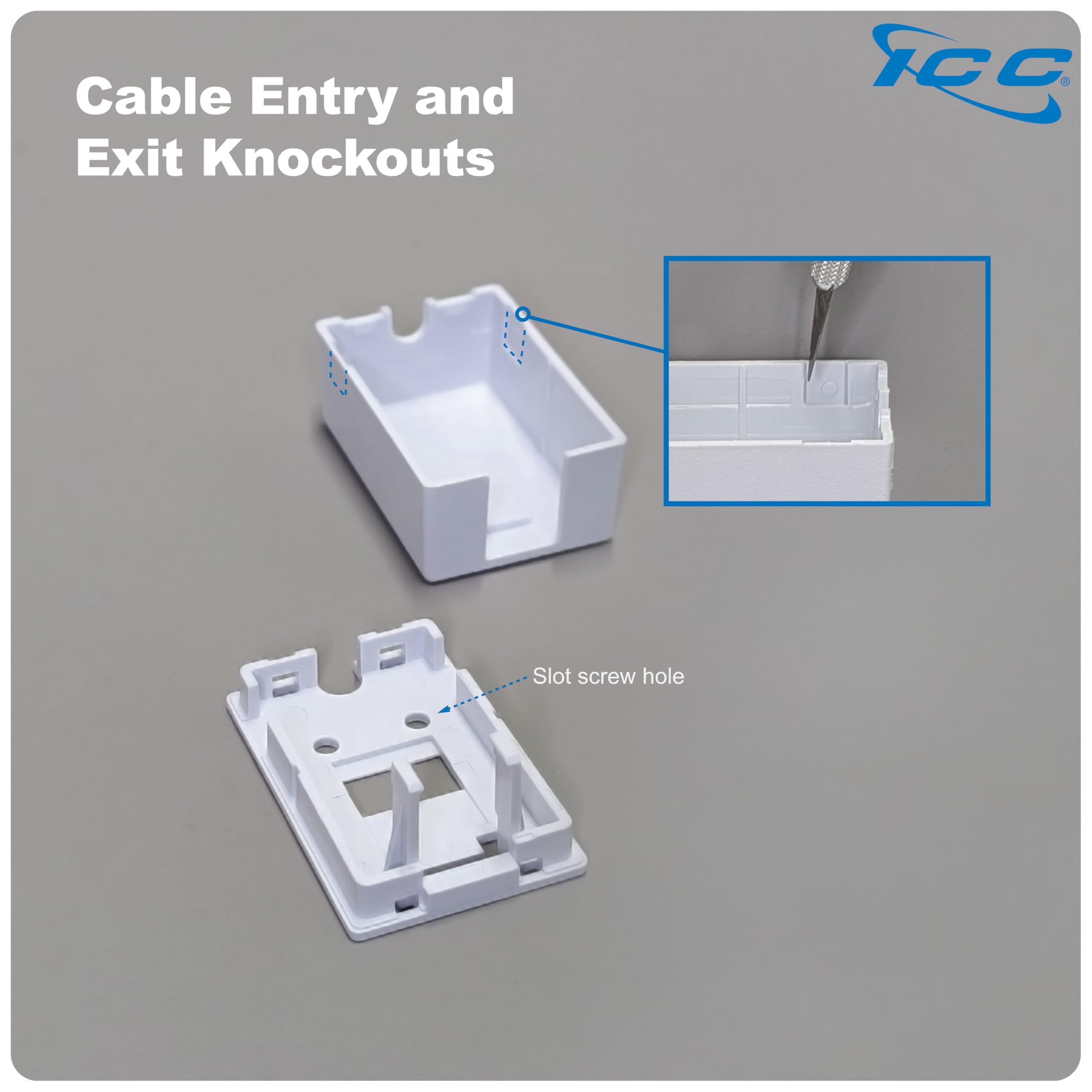 ICC 1-Port Surface Mount Box, Works with Wide and Slim Profile Keystone ...
