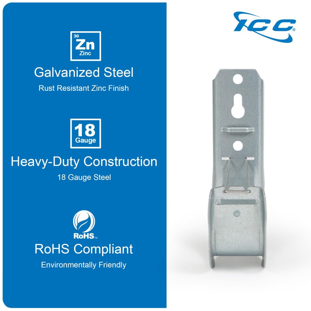 ICC Wall Mount J Hook 2” with Retainer Clip - Galvanized Steel Cable ...
