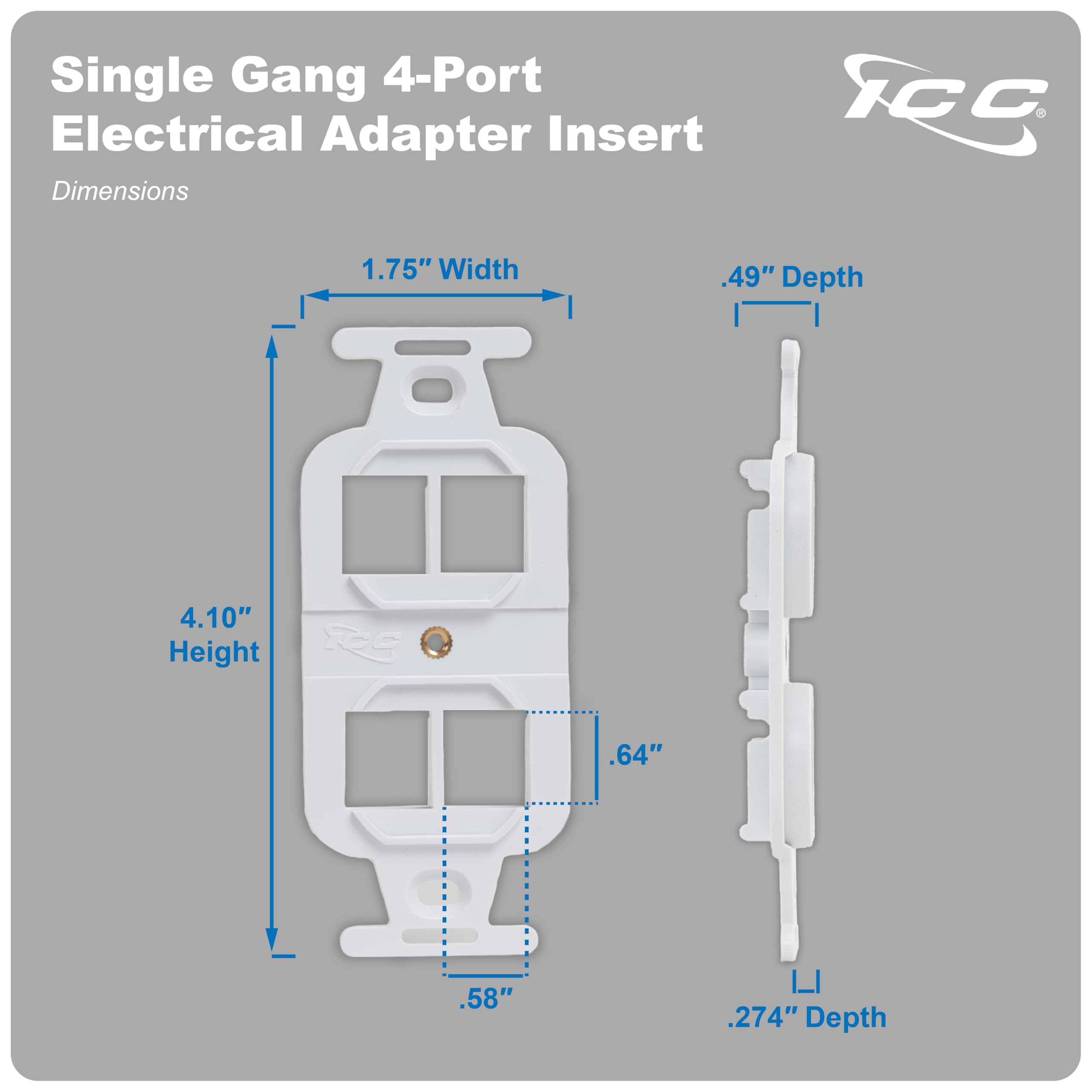 ICC 4-Port Electrical Insert, Duplex-Style Wall Plate Insert for Slim ...