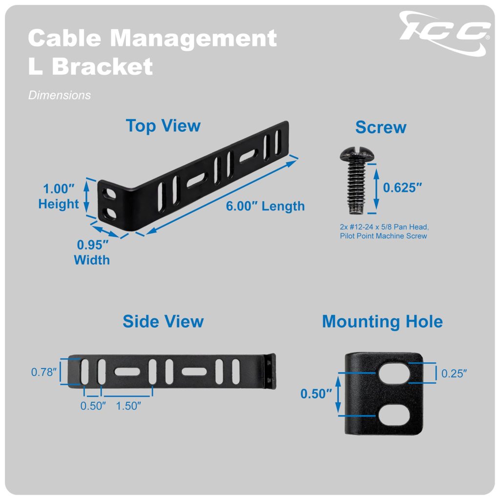 ICC 6” Metal L-Shaped Cable Management Bracket, Vertical/Horizontal ...
