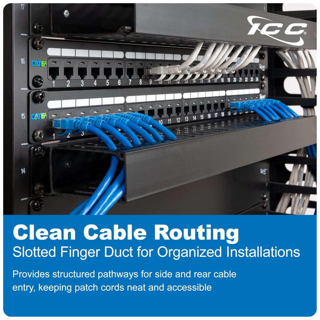 ICC 1U Finger Duct Cable Manager Panel with Cover, Plastic with Metal ...