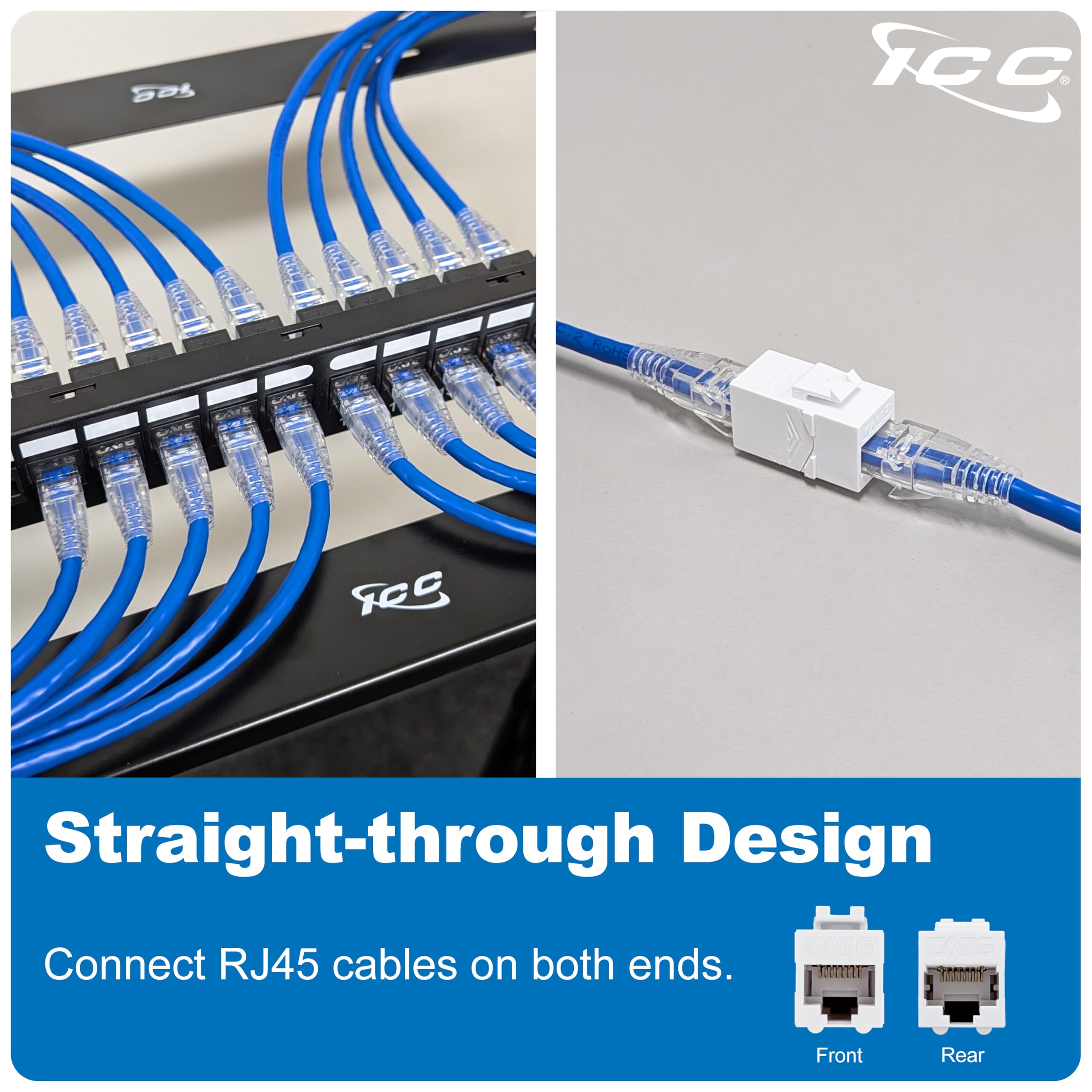 ICC CAT6 RJ45 Inline Keystone Couplers, 8P8C Female-to-Female Jacks ...