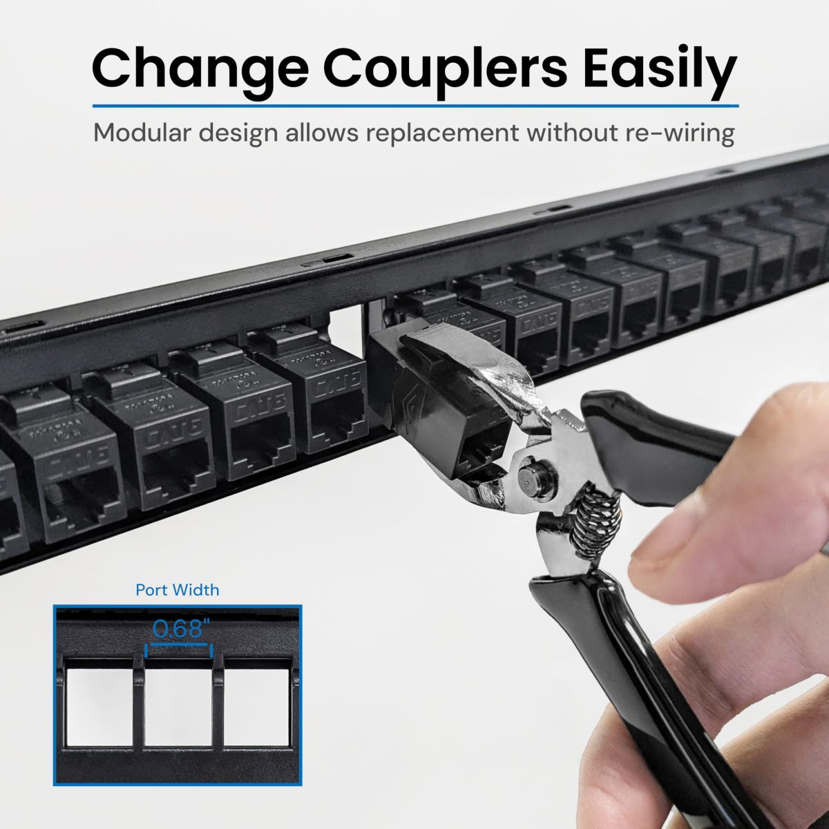 ICC CAT6 Feed-Through Patch Panel, 24 Port, 1U Rackmount, RJ45 Ethernet ...