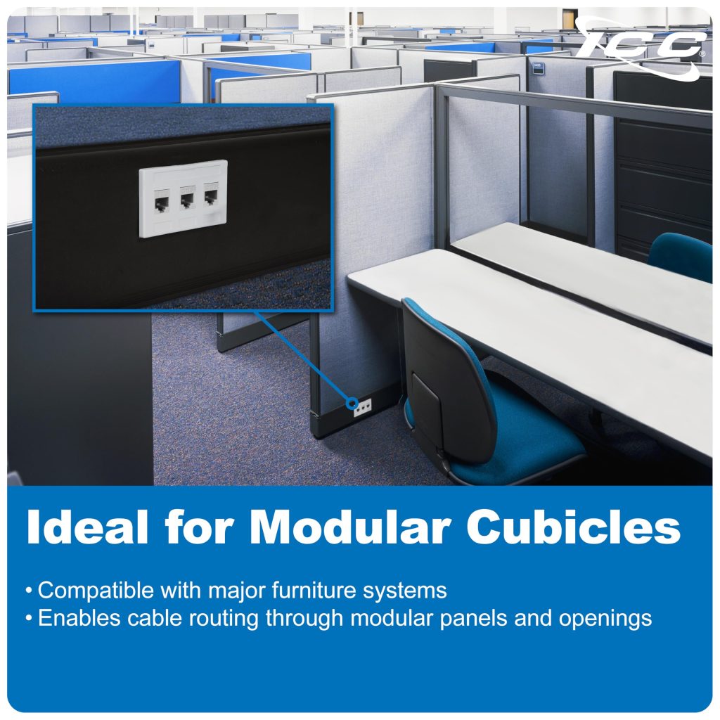 Workstation Voice Data Port Plate ICC 3-Port Modular Furniture ...
