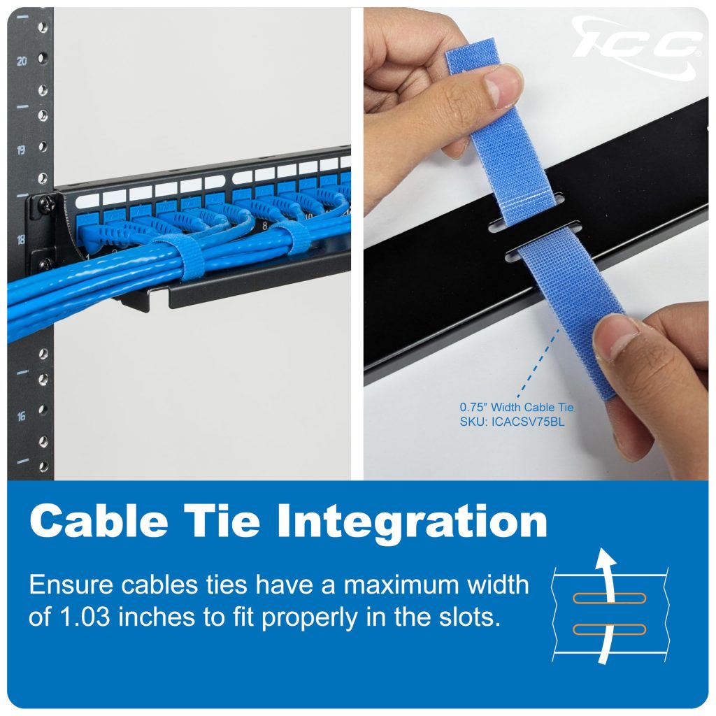 ICC Cable Manager Bracket Panel, 1U Rack Mount Space, Black Powder Coat ...