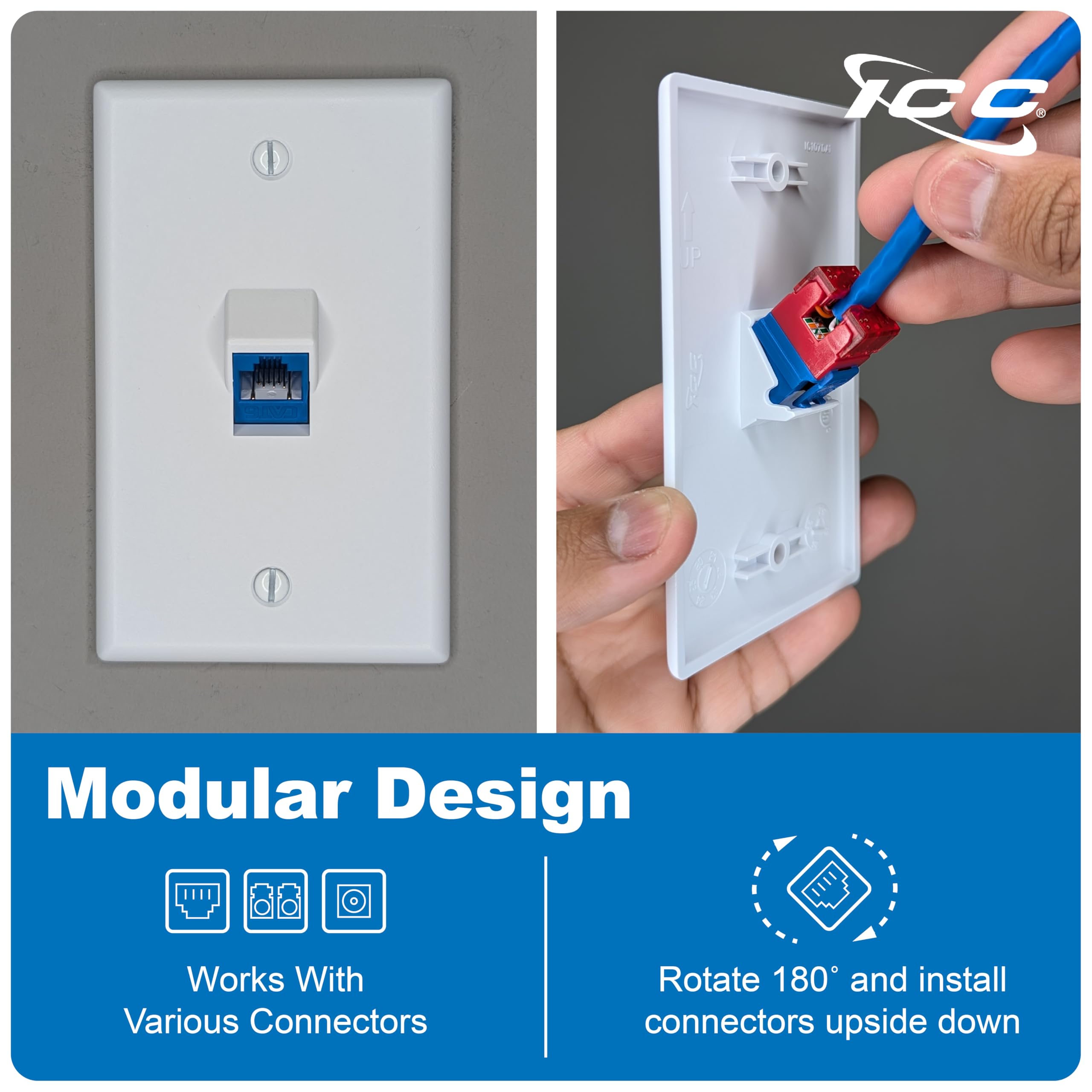 ICC Angled 1-Port Keystone Wall Plate, UL Listed, Durable ABS Plastic ...