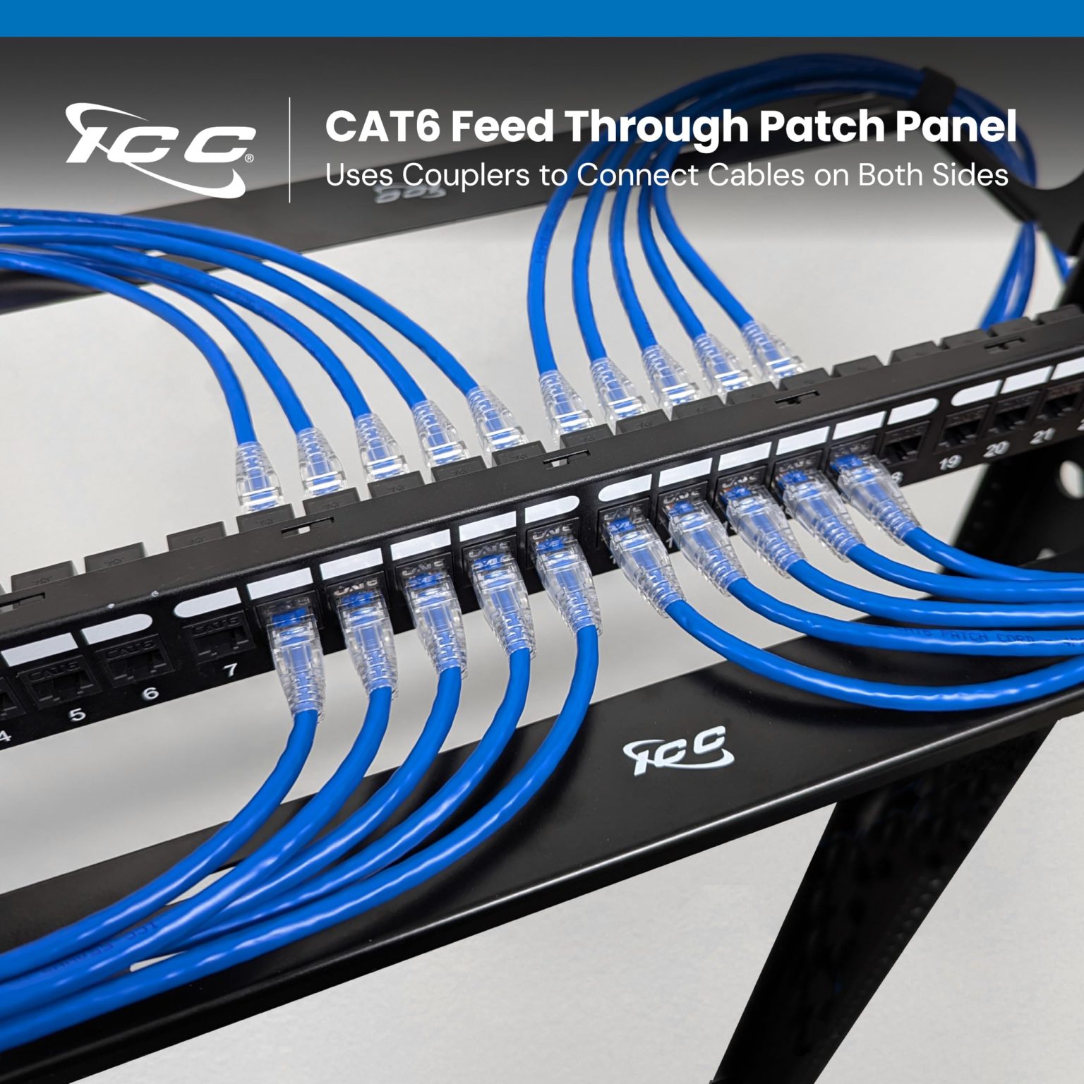 ICC CAT6 Feed-Through Patch Panel, 24 Port, 1U Rackmount, RJ45 Ethernet ...