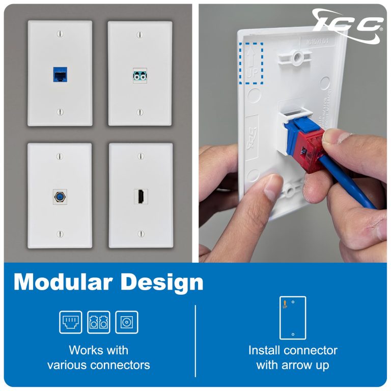 ICC 1-Port Keystone Wall Plate, UL Listed, Durable ABS Plastic, Single ...