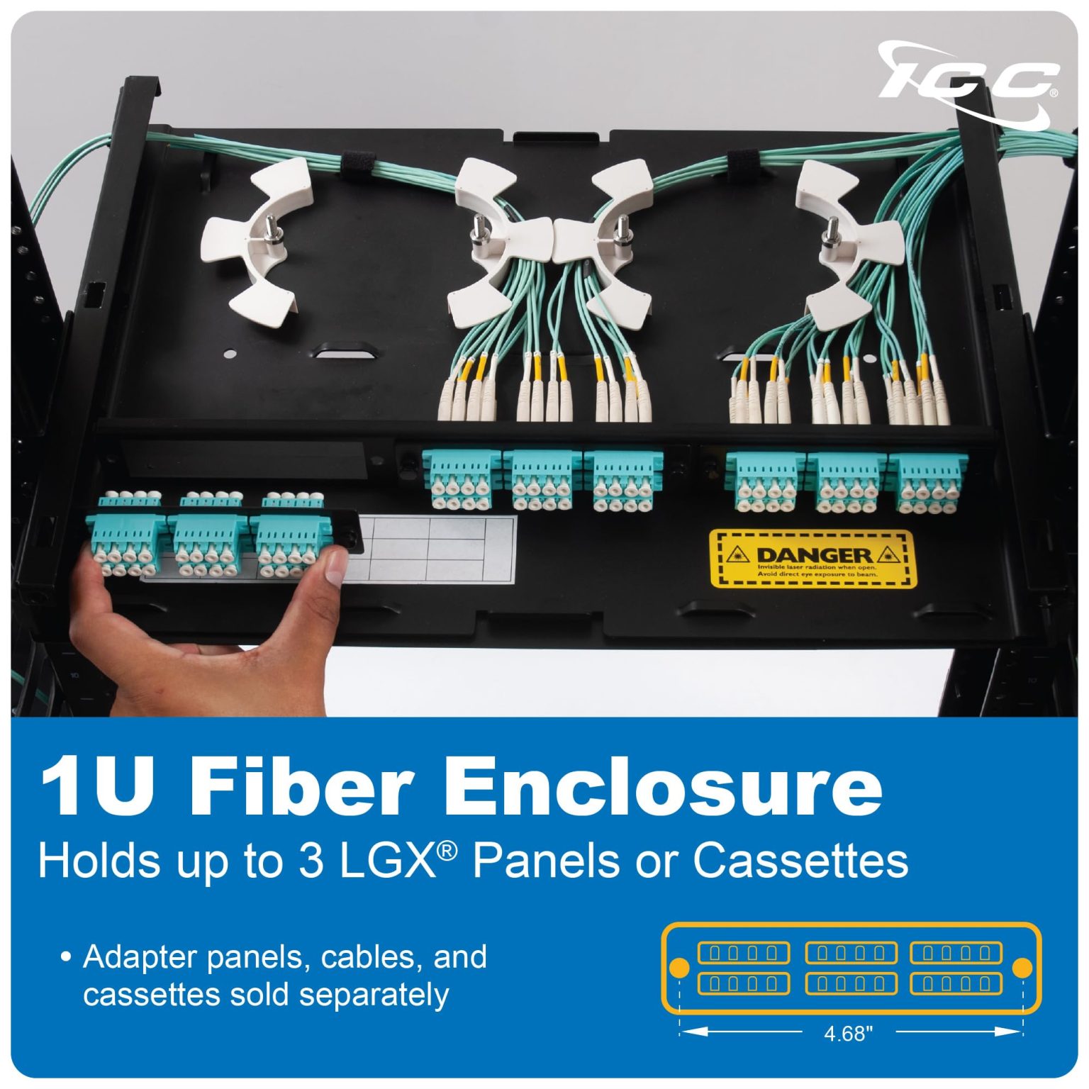 ICC 1U Fiber Optic Rack Mount Enclosure - 3 Slots for LGX Compatible ...