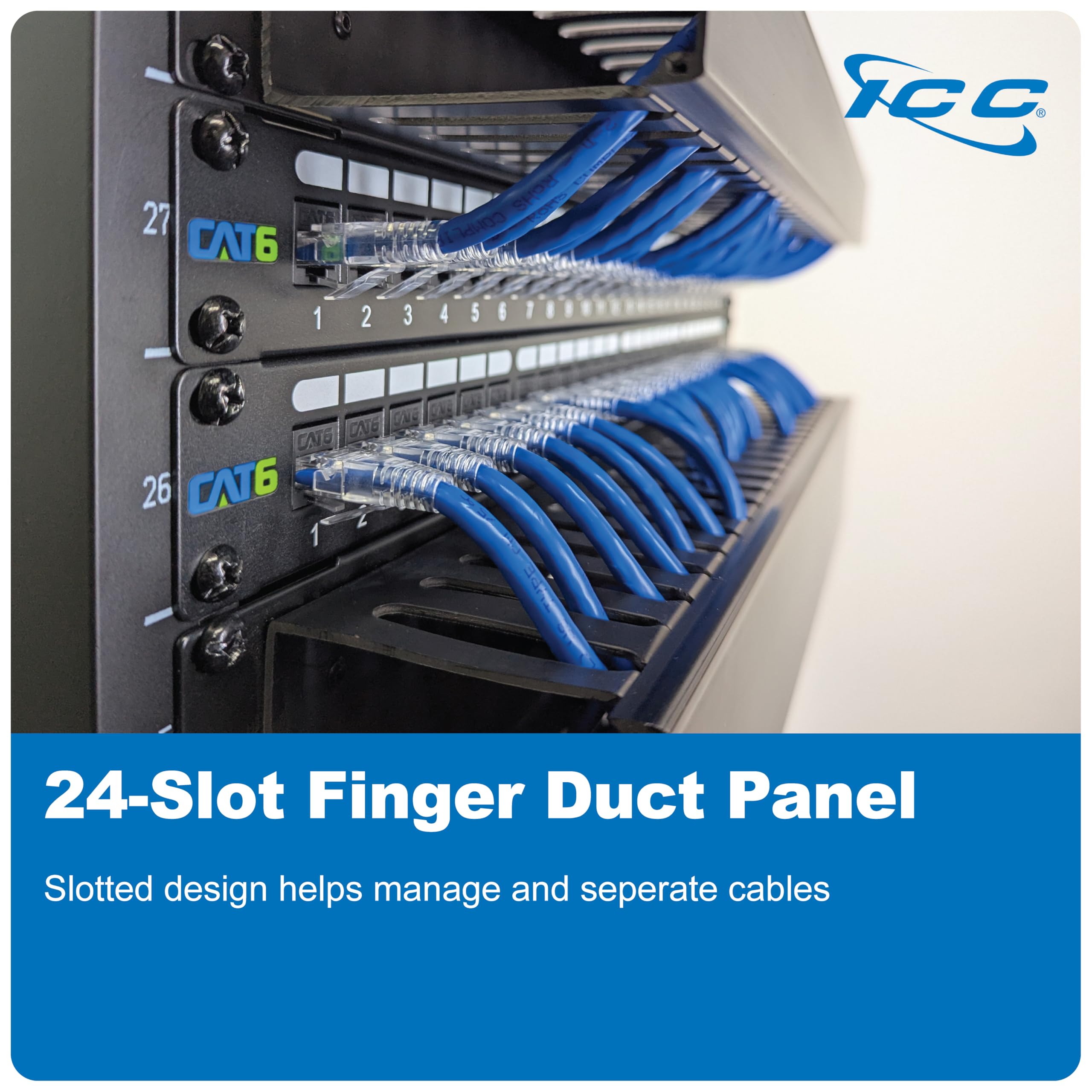 ICC 1U Finger Duct Cable Manager Panel with Cover, Plastic with Metal ...