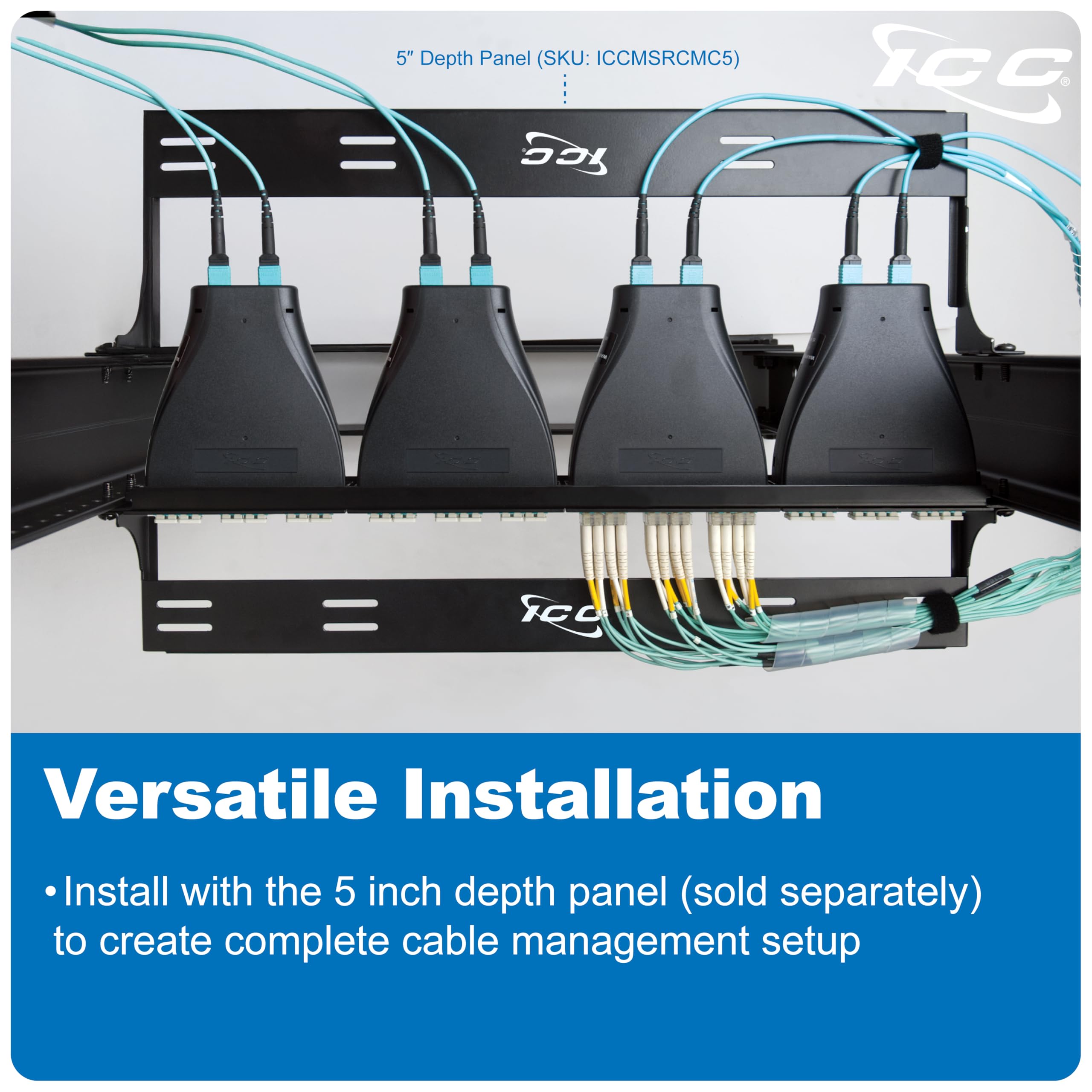 ICC Cable Manager Bracket Panel, 1U Rack Mount Space, Black Powder Coat ...