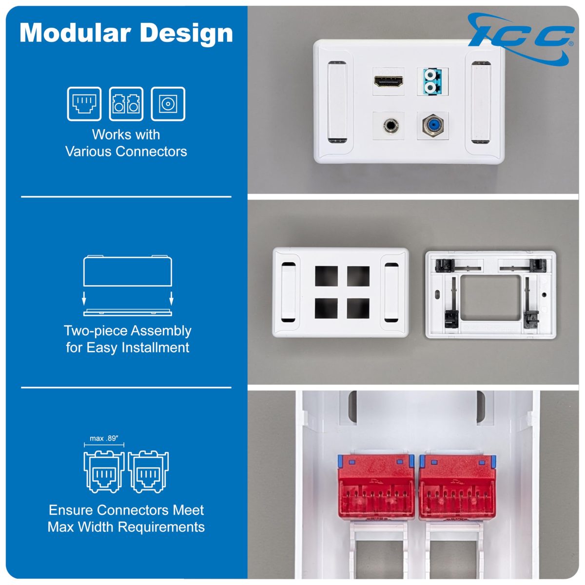 ICC Universal Modular Furniture Faceplate with 4 Ports (1 Pack ...