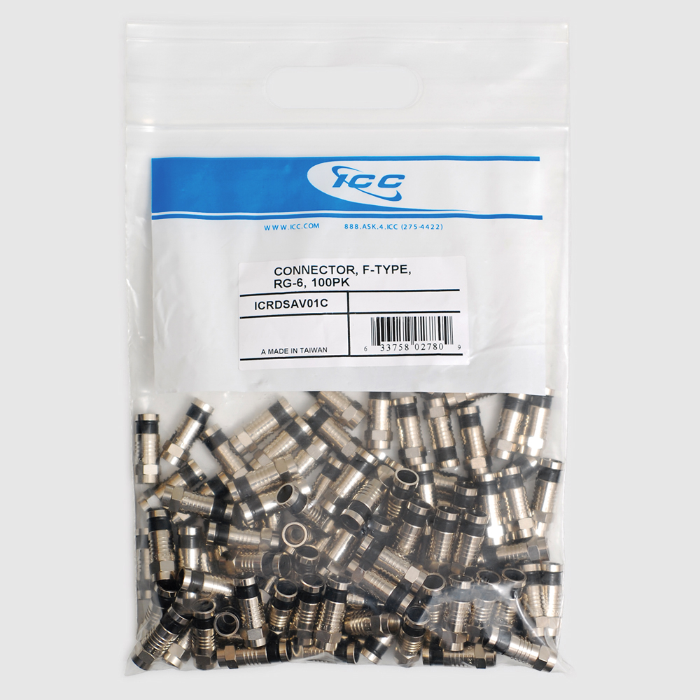 F-Type Compression Connector for RG-6 Cable in 100 Pack - ICC