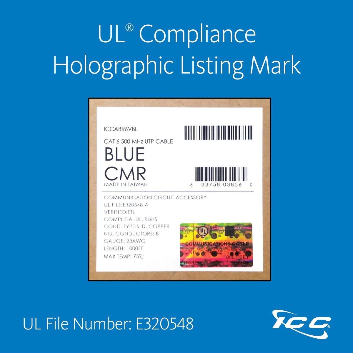 ICC Cat6 CMR Riser 1000ft - UTP 23AWG, 100% Solid Pure Copper ...