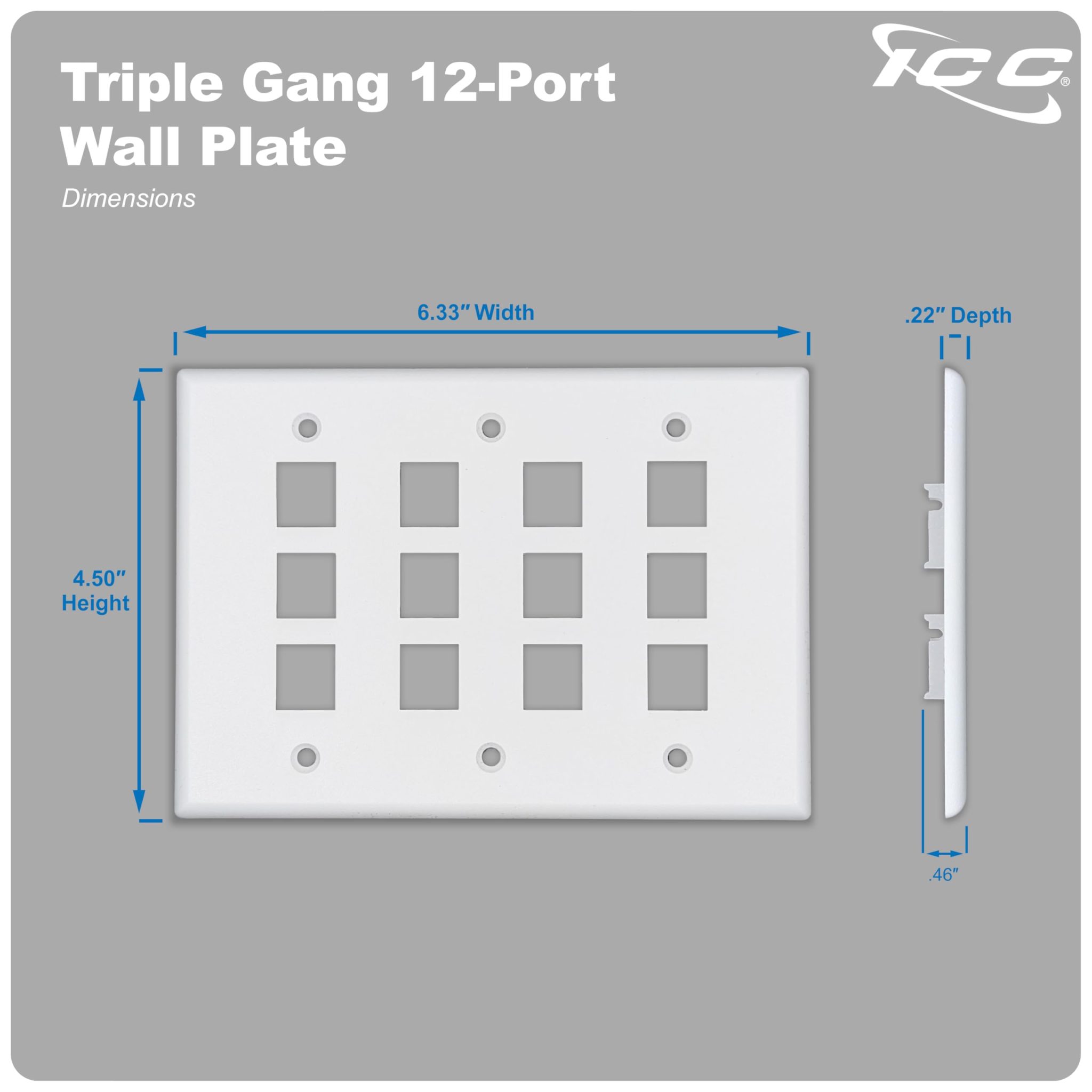 ICC 12-Port Keystone Wall Plate (1 Pack), UL Listed, Durable ABS ...