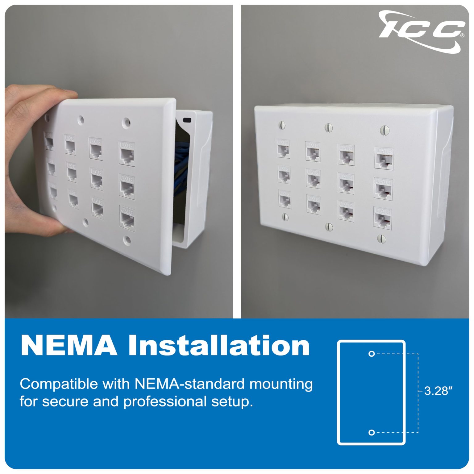 ICC 12-Port Keystone Wall Plate (1 Pack), UL Listed, Durable ABS ...