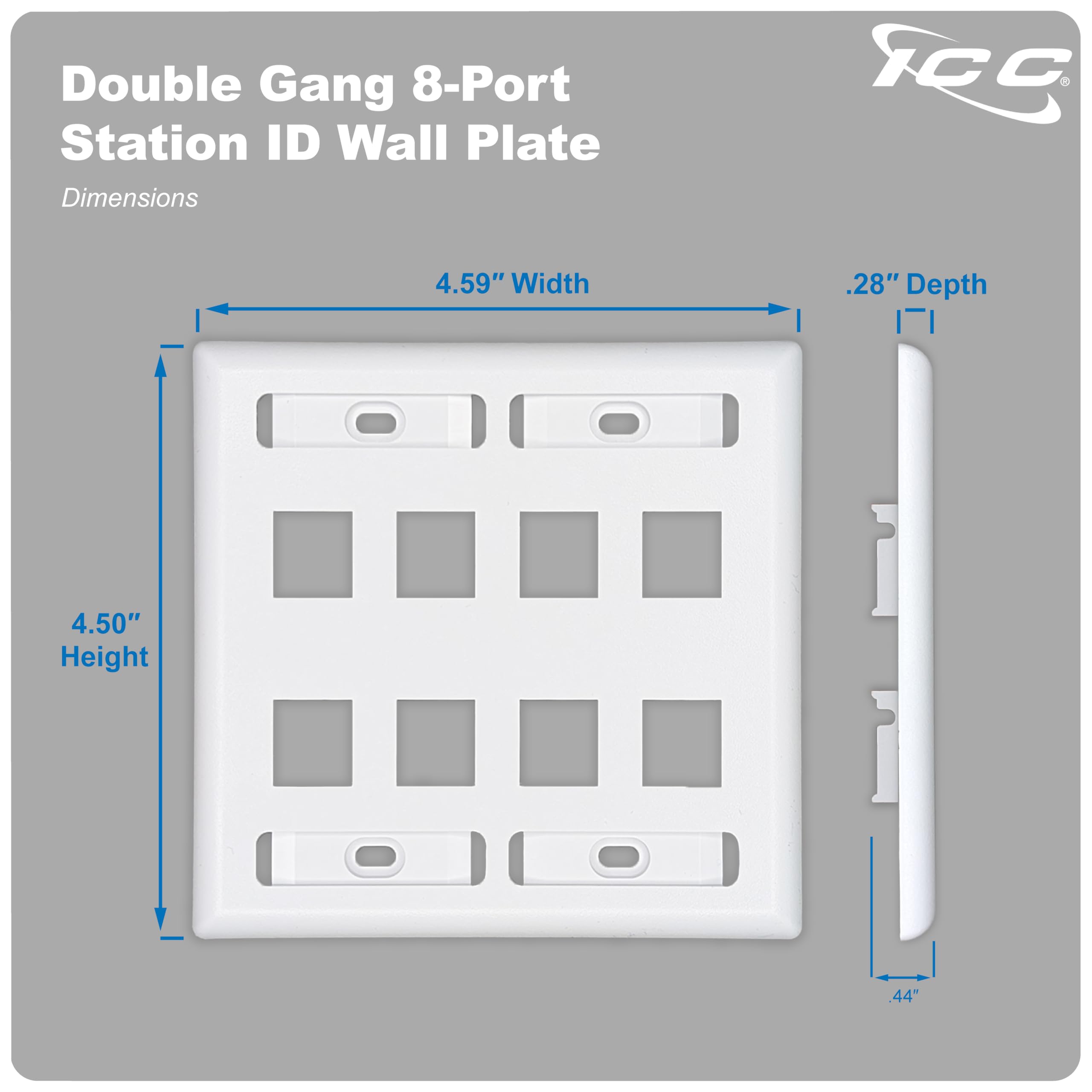 ICC Station ID Wall Plate with 8 Ports, 2-Gang, UL Listed, ABS Plastic ...