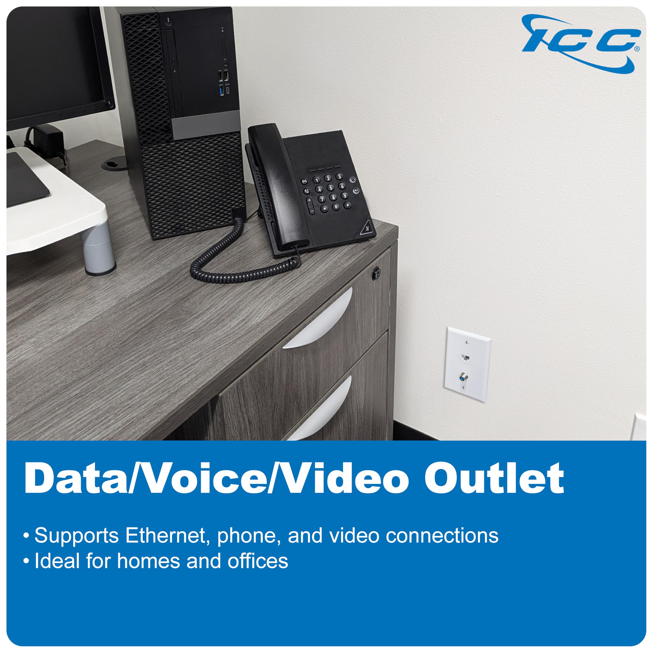 ICC CAT5e Wall Plate with 110 IDC and F-Type Connector, Ethernet and ...