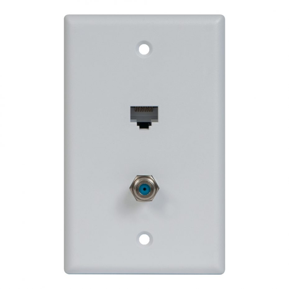 Faceplate IDC with RJ45 CAT5e Data and F-Type in White - ICC