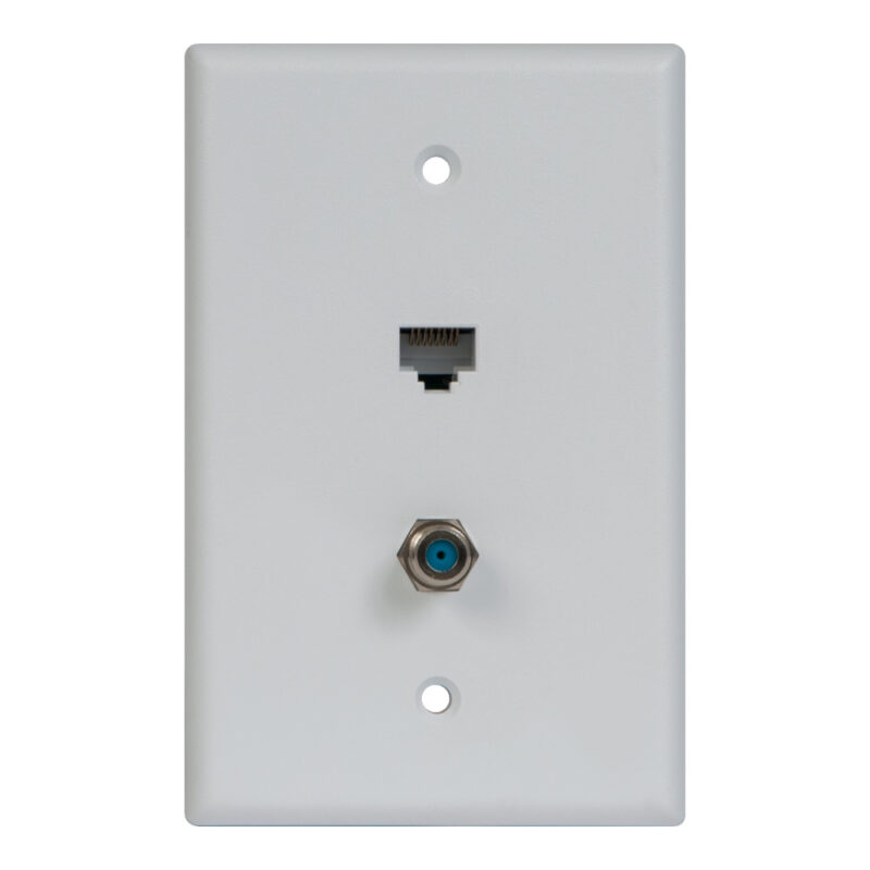 Oversized Faceplate IDC with RJ-45 CAT5e Data and F-Type in White - ICC
