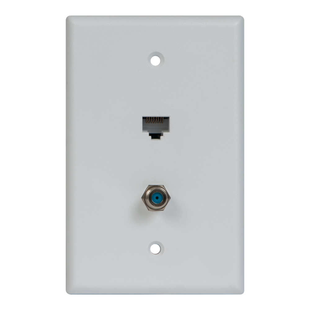 Oversized Faceplate IDC with RJ-45 CAT5e Data and F-Type in White - ICC